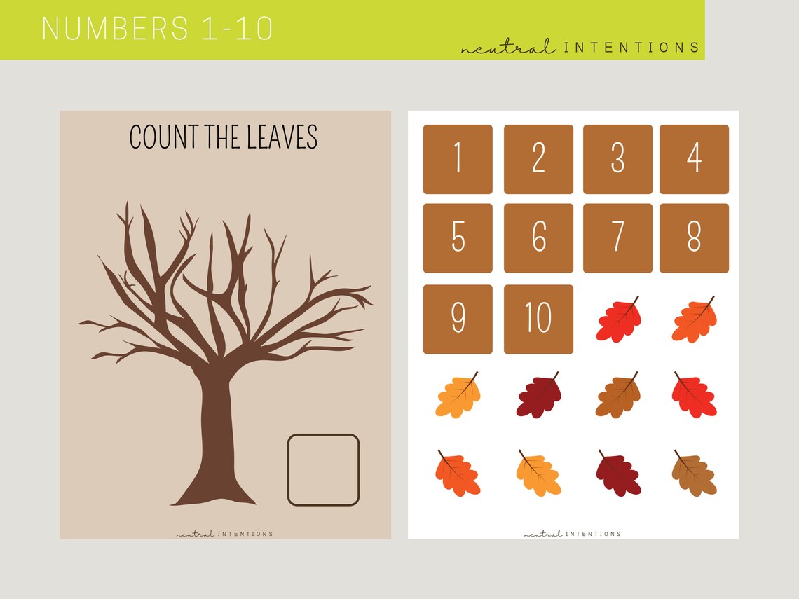 Fall Counting 1-10 Activity Preschool Homeschool Learning - Etsy