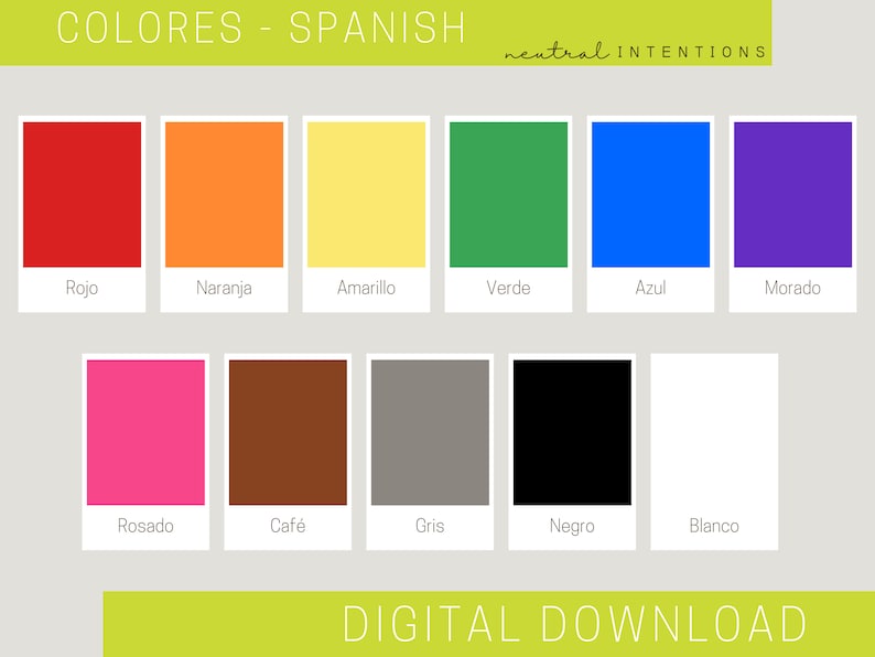 SPANISH Minimal Color Flashcards | Printable | Montessori | Preschool ...