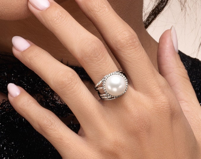 10.5-11.5mm Ivory White Large Pearl Ring,cultured Freshwater Edison ...