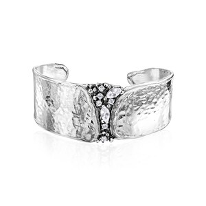 Sterling Silver Bangle Bracelet, CZ Cuff Bracelet, Thick Cuff Bracelet ...
