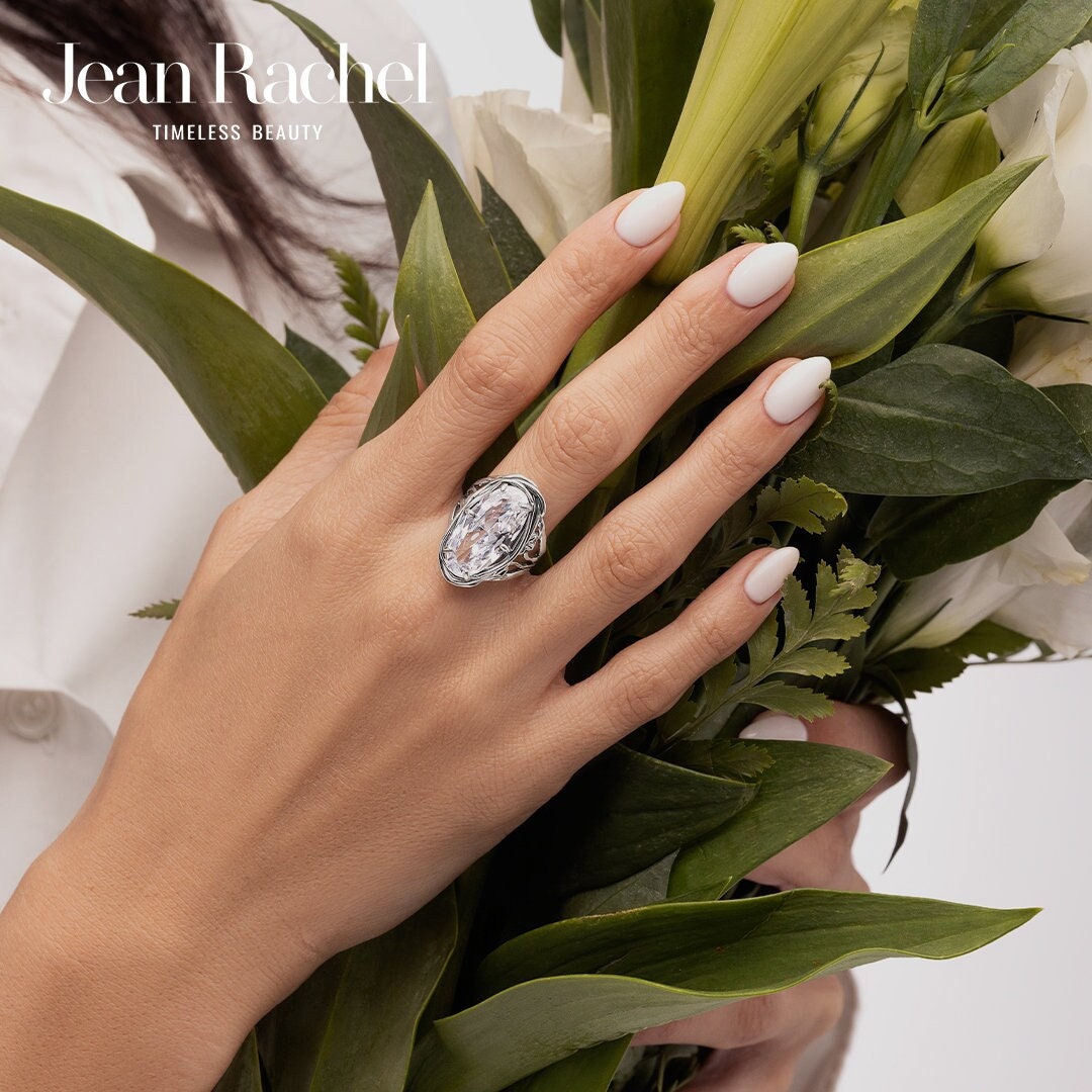 Large Oval CZ Ring, Sterling Silver Statement Ring, Wire Wrapped Ring ...