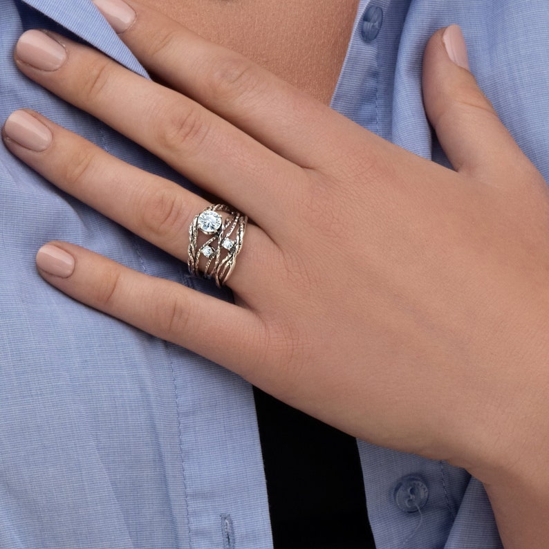 Silver Wire Wrap Ring Wide Silver Ring Cubic Zirconia Ring - Etsy