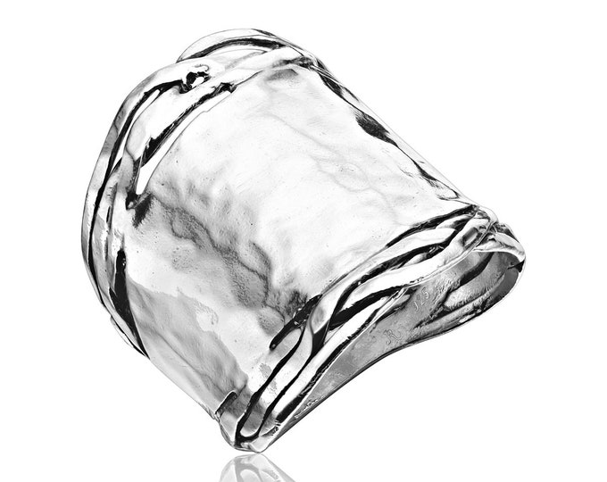 Sterling Silver Thin Hammered Concave Ring, Boho Ring, Silver Ring, Wide Ring, Statement Ring - Etsy