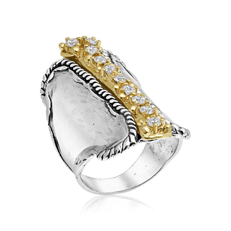 Statement Mixed Metal Ring, Long Statement Ring, 925 Sterling Silver ...
