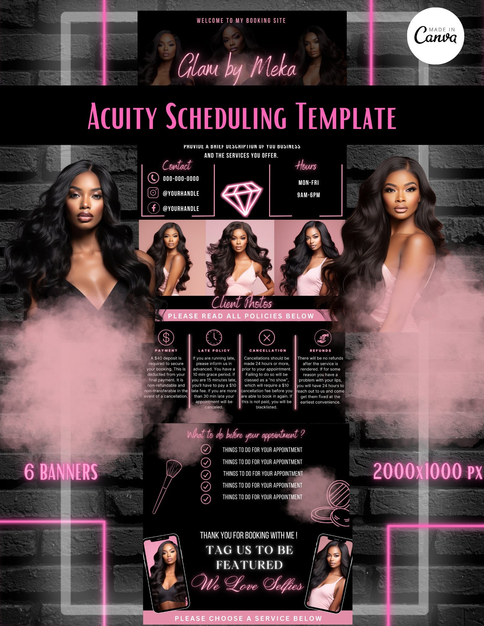 Acuity Scheduling Canva Template, Makeup Artist, Lash Tech, Hair ...