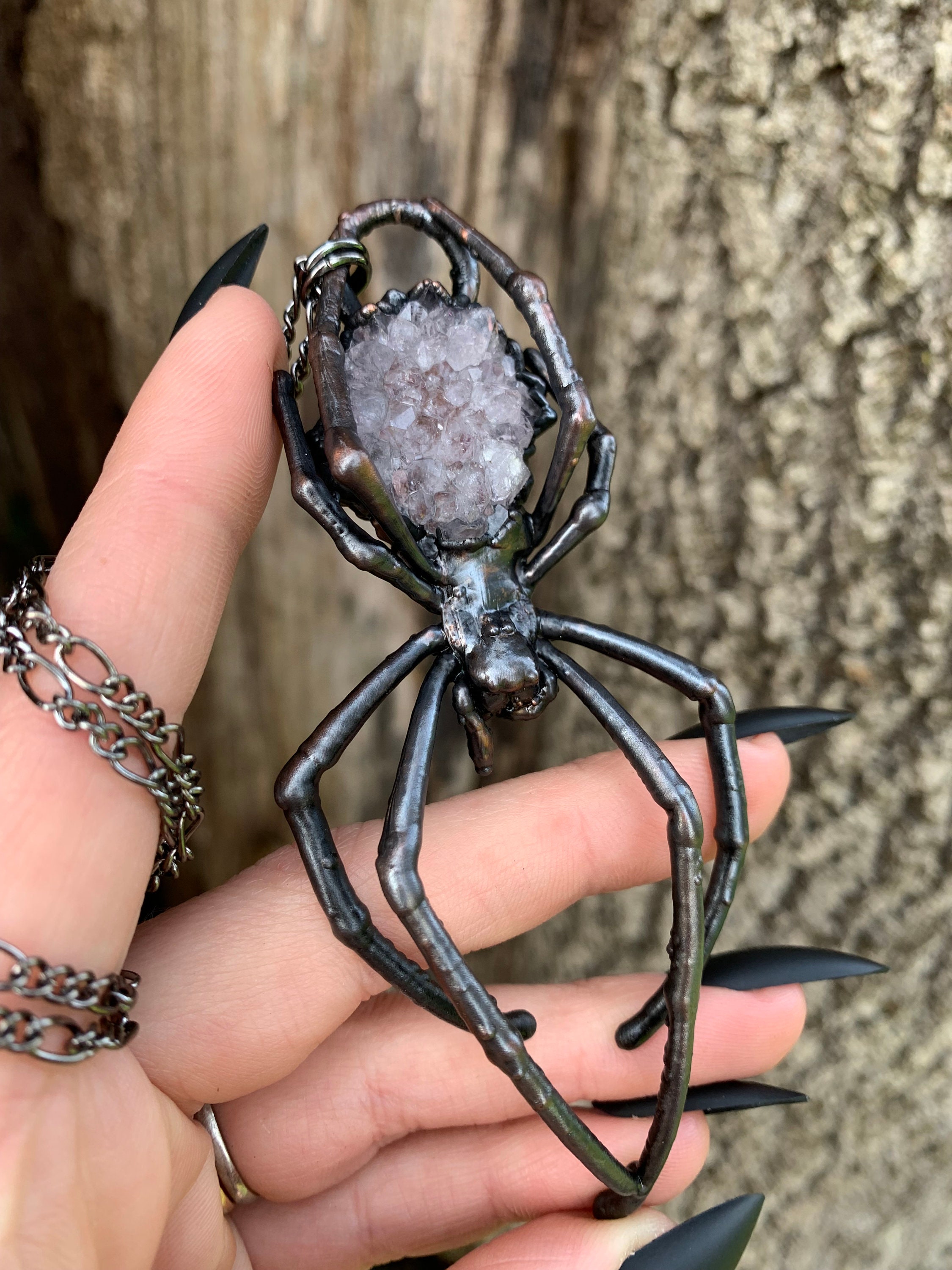 Lavender Amethyst Orb Weaver Spider Necklace