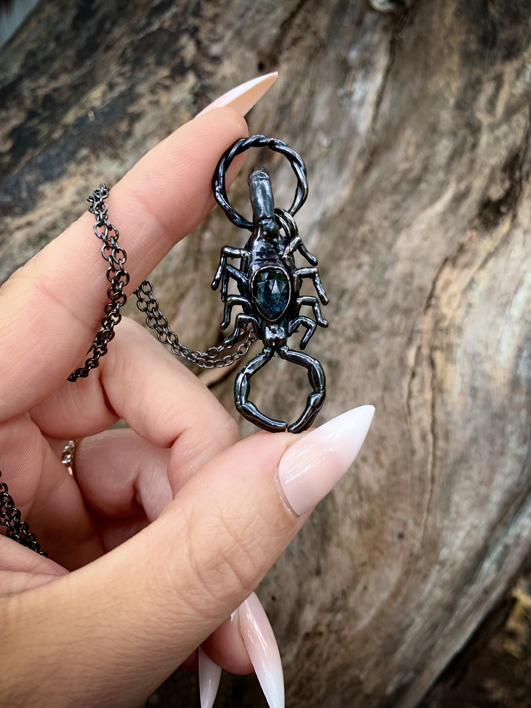 Dark Kyanite Scorpion Crystal Necklace