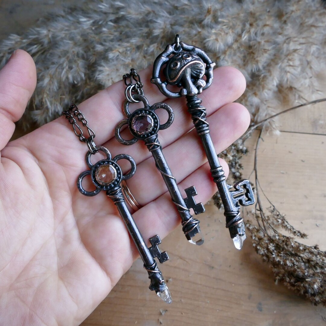 Quartz Skeleton Key Pendant Necklace, Witchy Crystal Necklace ...
