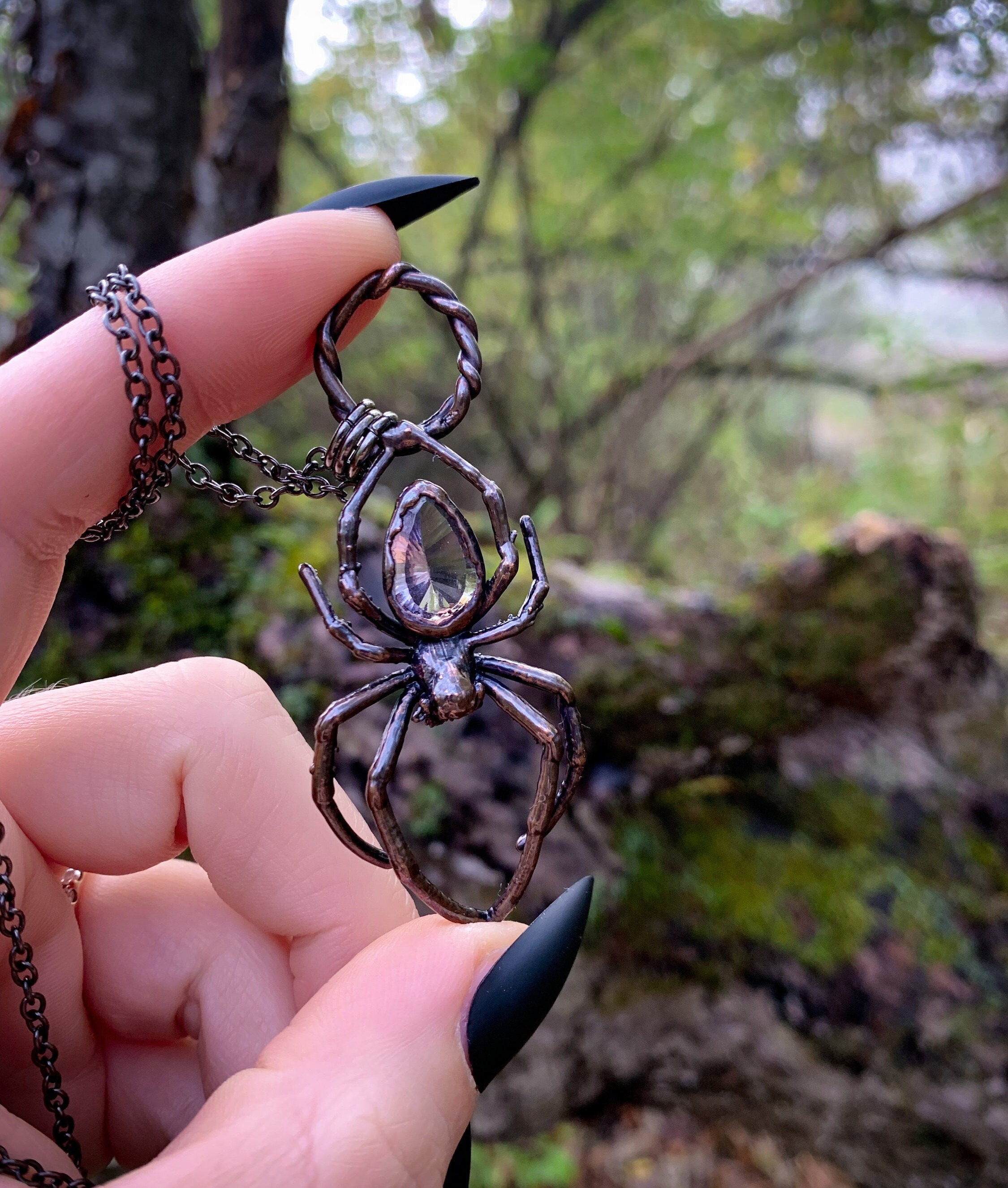 Amethyst Crystal Spider Necklace