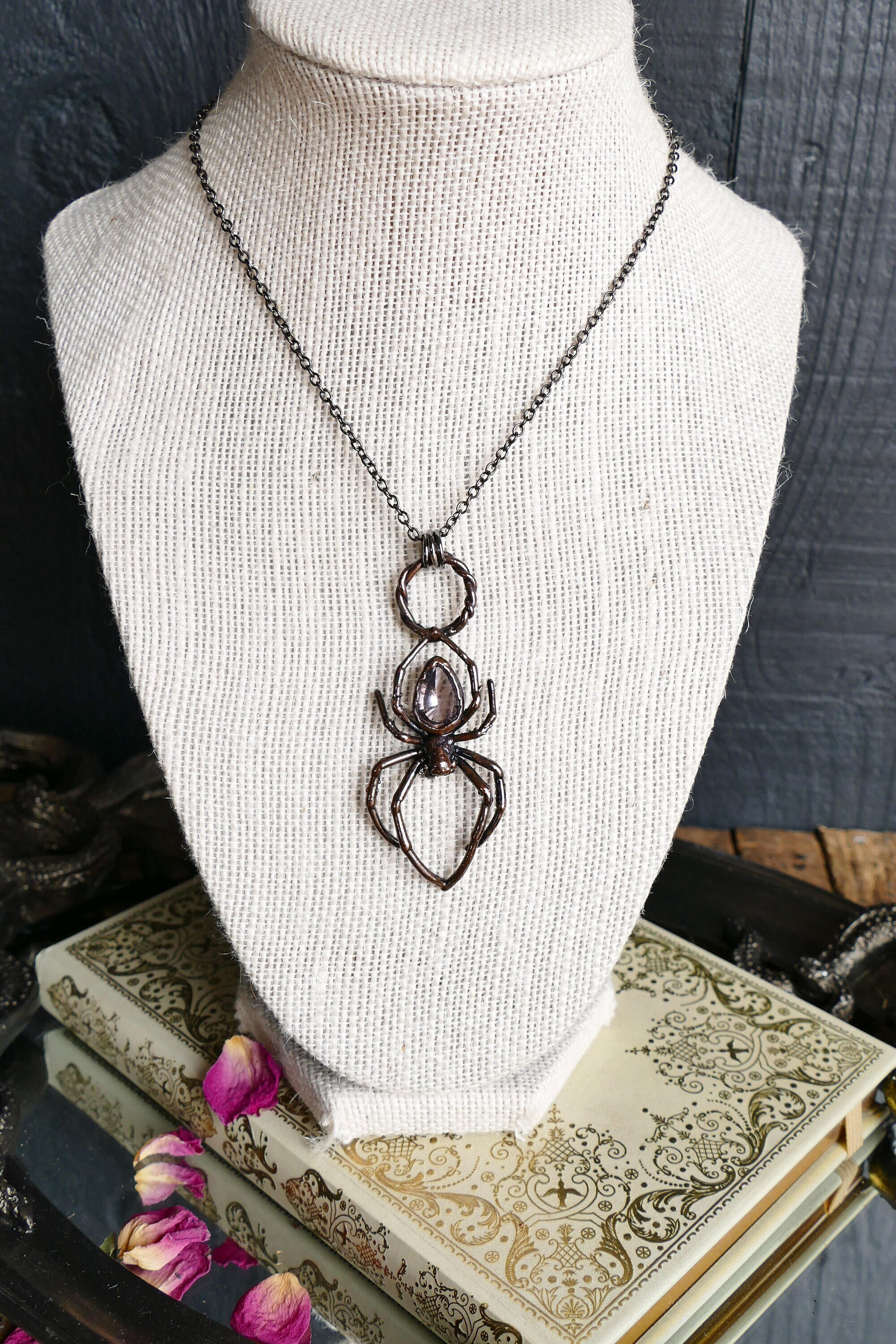 Amethyst Crystal Spider Necklace