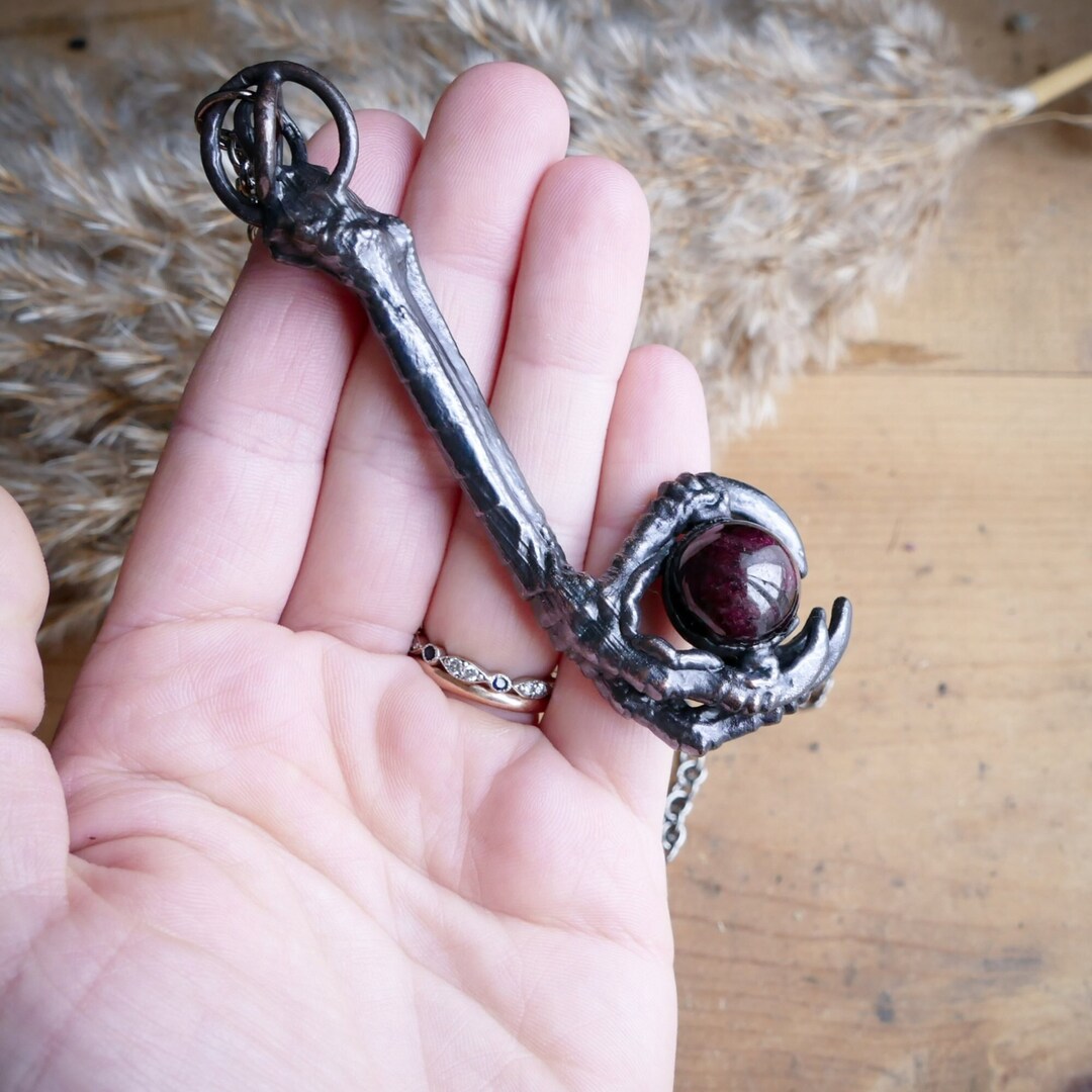 Dark Garnet Talon Necklace, Gothic Witchy Women's Necklace, Bone ...