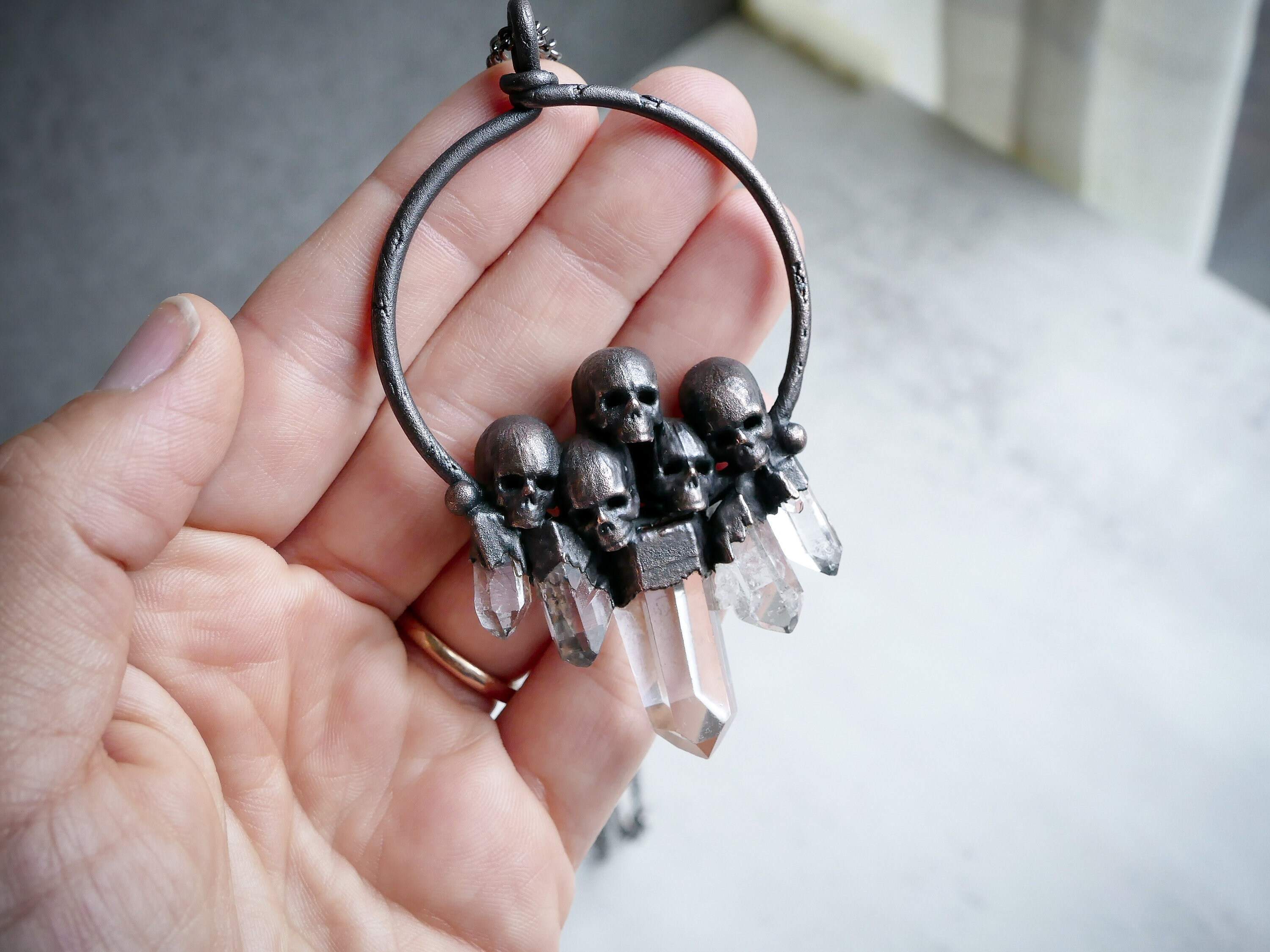 Quartz Skull Crystal Statement Necklace