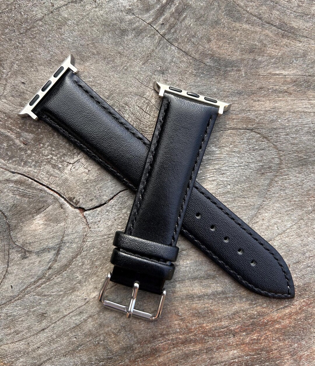 Personalised Black Leather Apple Watch Strap, 38mm 40mm 41mm 42mm 44mm ...