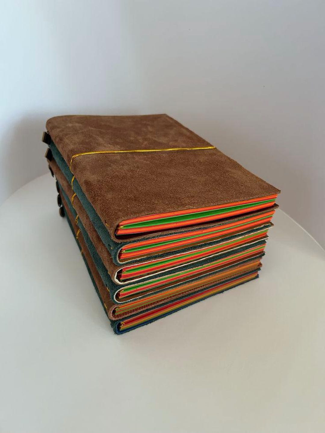 A5 Refillable Leather Notebook, Suede Leather, Brown and Green Colour ...
