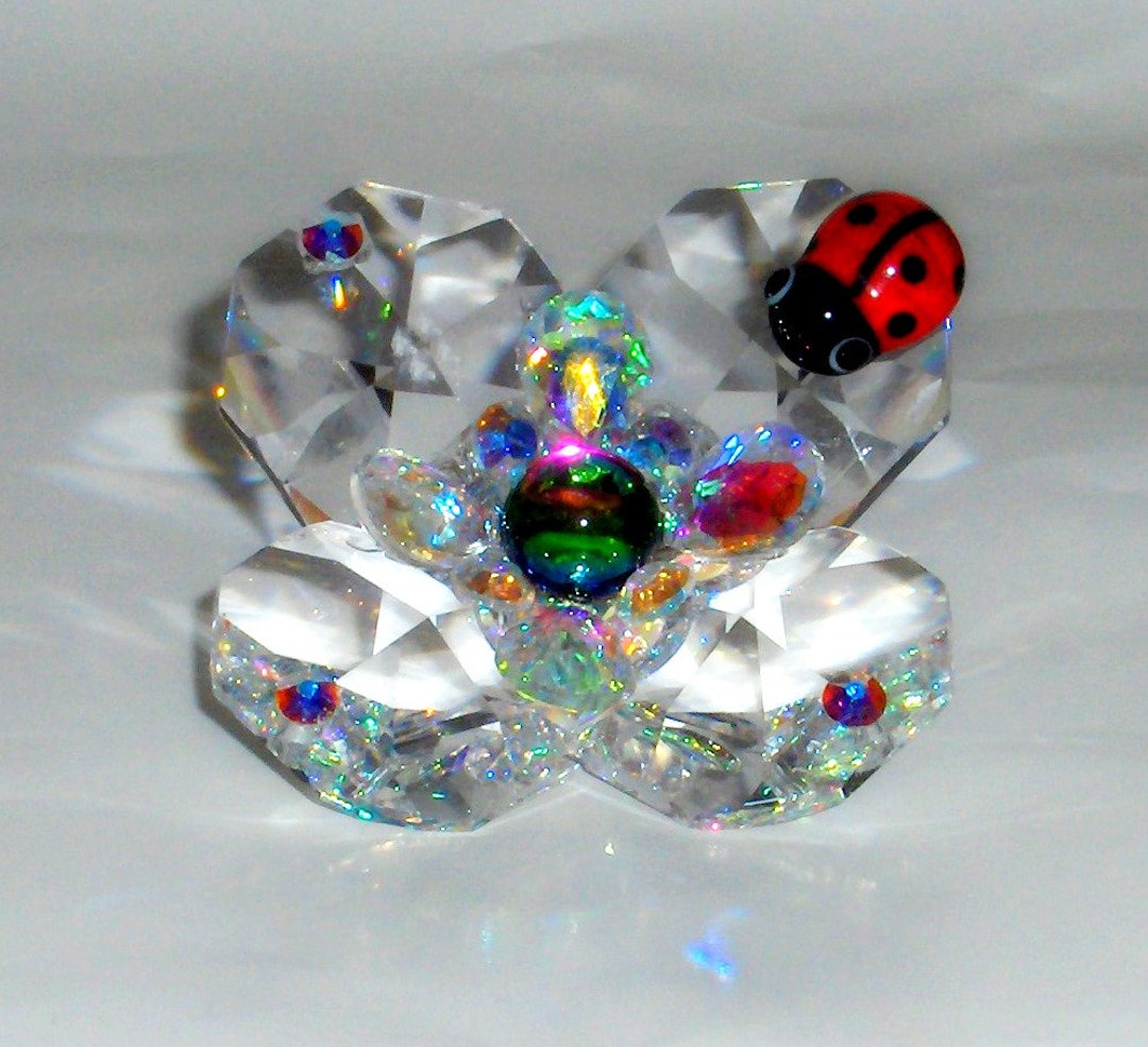 Austrian Crystal FLOWER With LADYBUG on It Collectible - Etsy