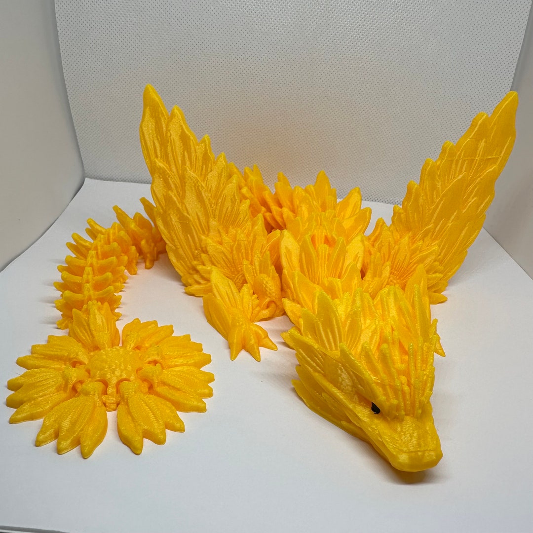 Sunflower Dragon Sculpture | 3D Printed Movable Figure | Unique Decor ...