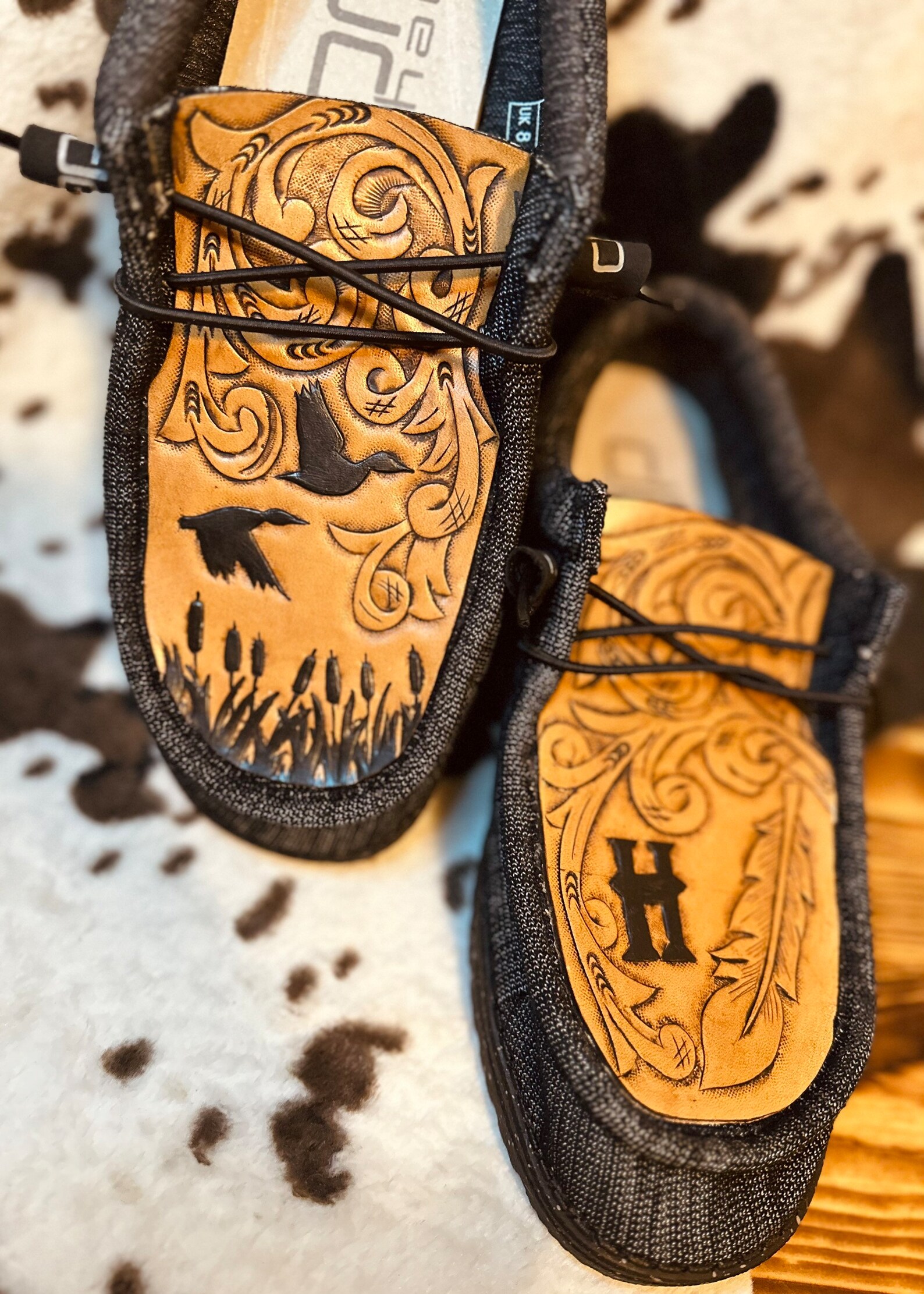 Custom Tooled Leather Hey Dudes Hand Tooled Hey Dudes - Etsy Canada