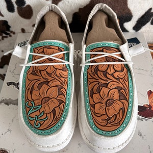 Custom Tooled Leather Hey Dudes | Hand Tooled Hey Dudes | Custom Hey ...