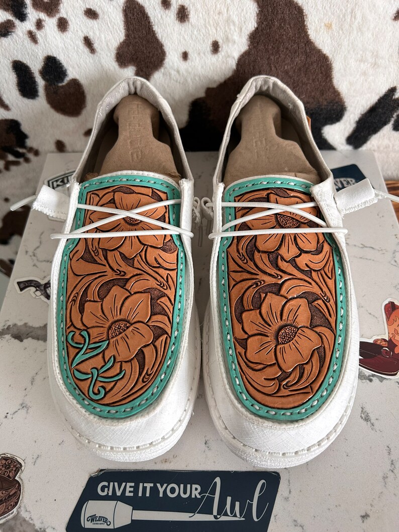 Custom Tooled Leather Hey Dudes Hand Tooled Hey Dudes - Etsy