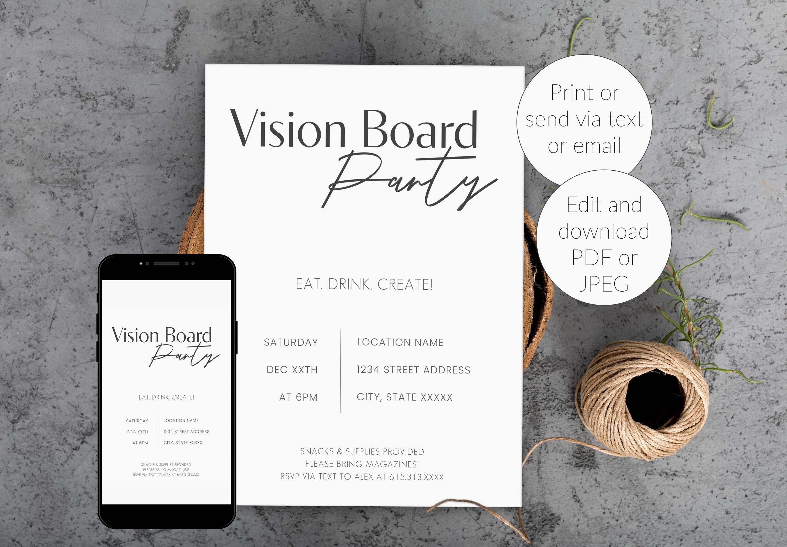Vision Board Party Invitation Template - Modern Minimalist (PDF or JPEG ...