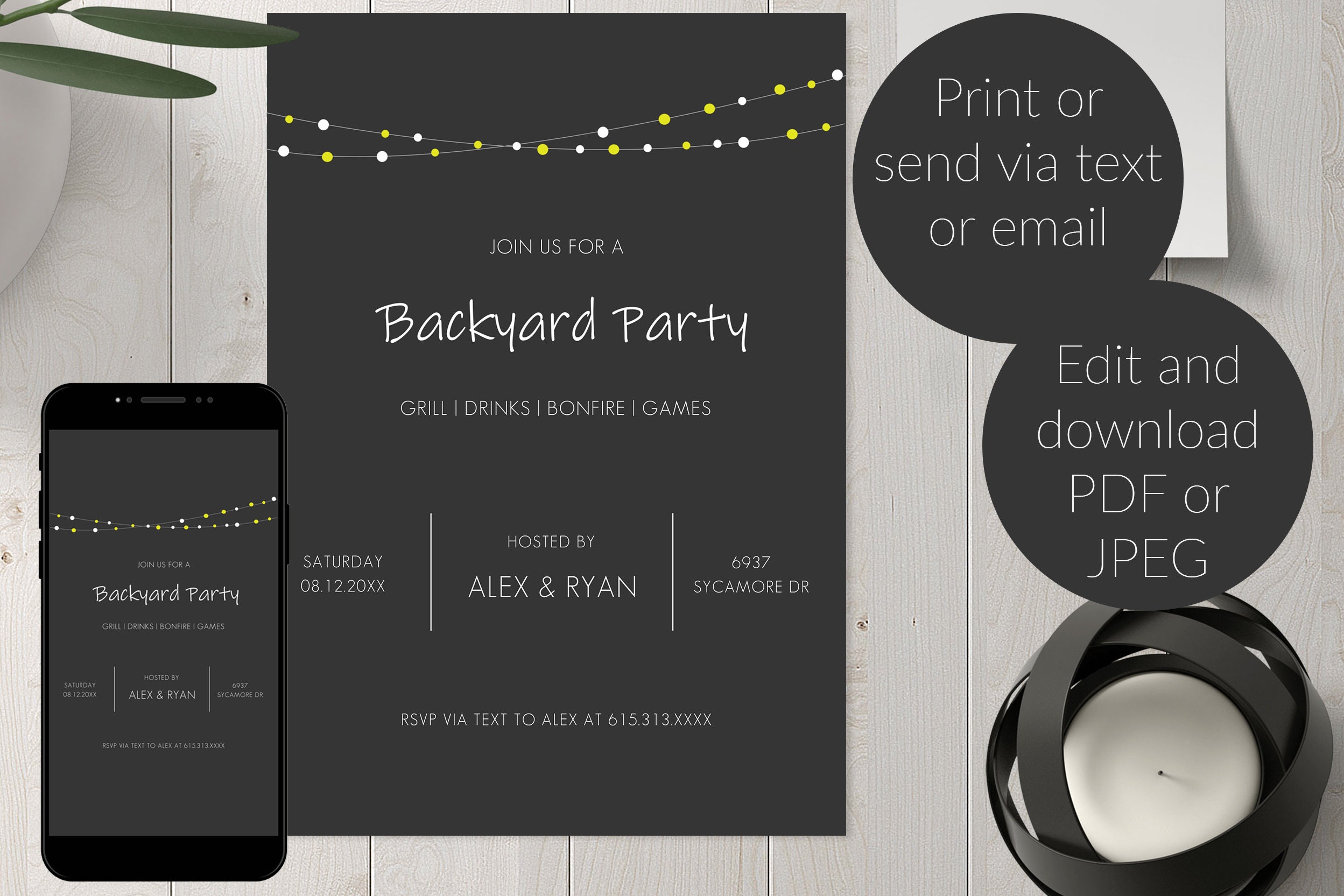 Minimalist Backyard Party Invitation | Modern Invite | Couples Shower ...