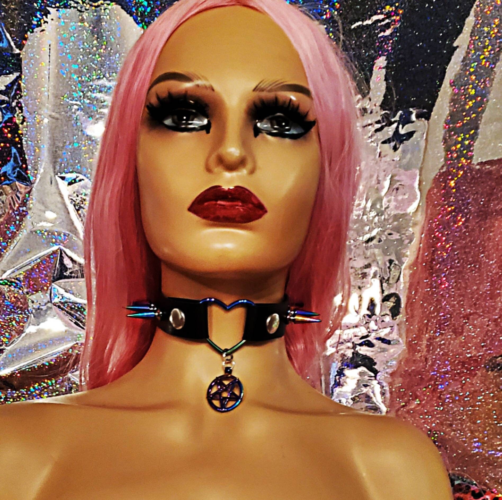 Rainbow Satanic Heart Choker With Rainbow Spikes. - Etsy