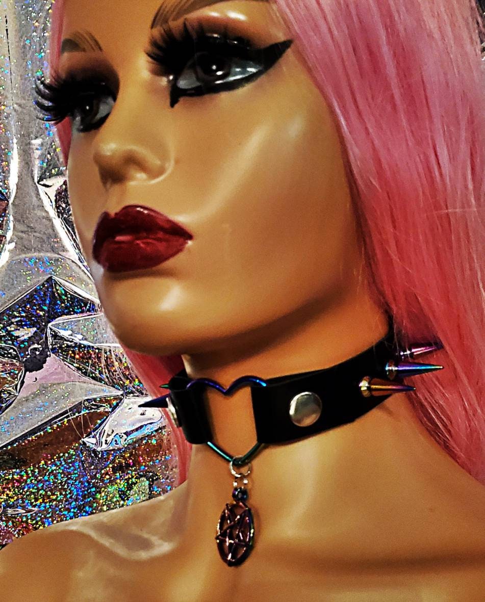 Rainbow Satanic Heart Choker With Rainbow Spikes. - Etsy