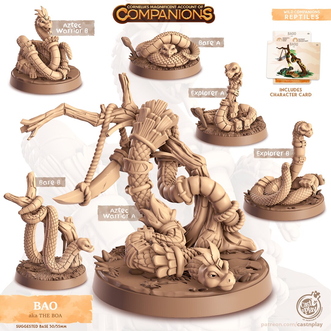 Bao the Boa Constrictor Companion D&D 3D Printed Cast N Play Pathfinder ...