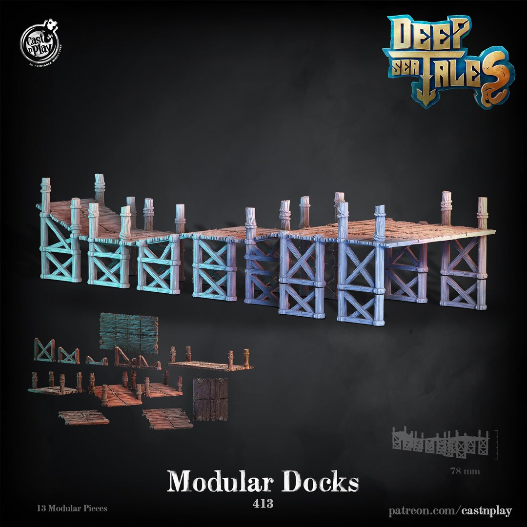 Modular Docks 39 Peice Set D&D 3D Printed HD Resin Miniature Cast N ...