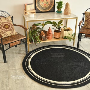 Jute Black Round Rugs, Floor Jute Rugs for Home Décor, Circle Rug for ...