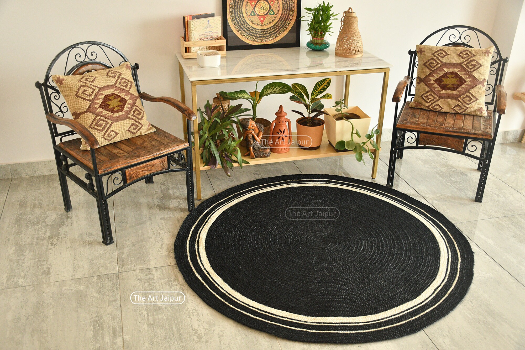 Jute Black Round Rugs, Floor Jute Rugs for Home Décor, Circle Rug for ...