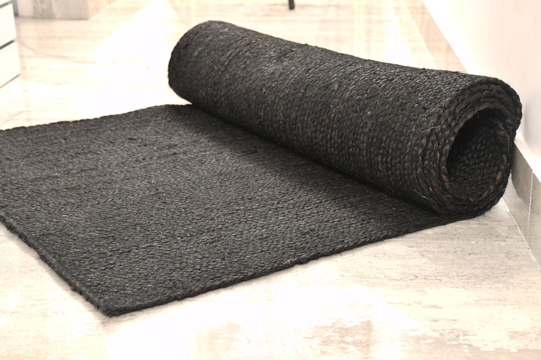 Natural Jute Runner Rug, Black Hallway Runner Rug, Black Entryway ...
