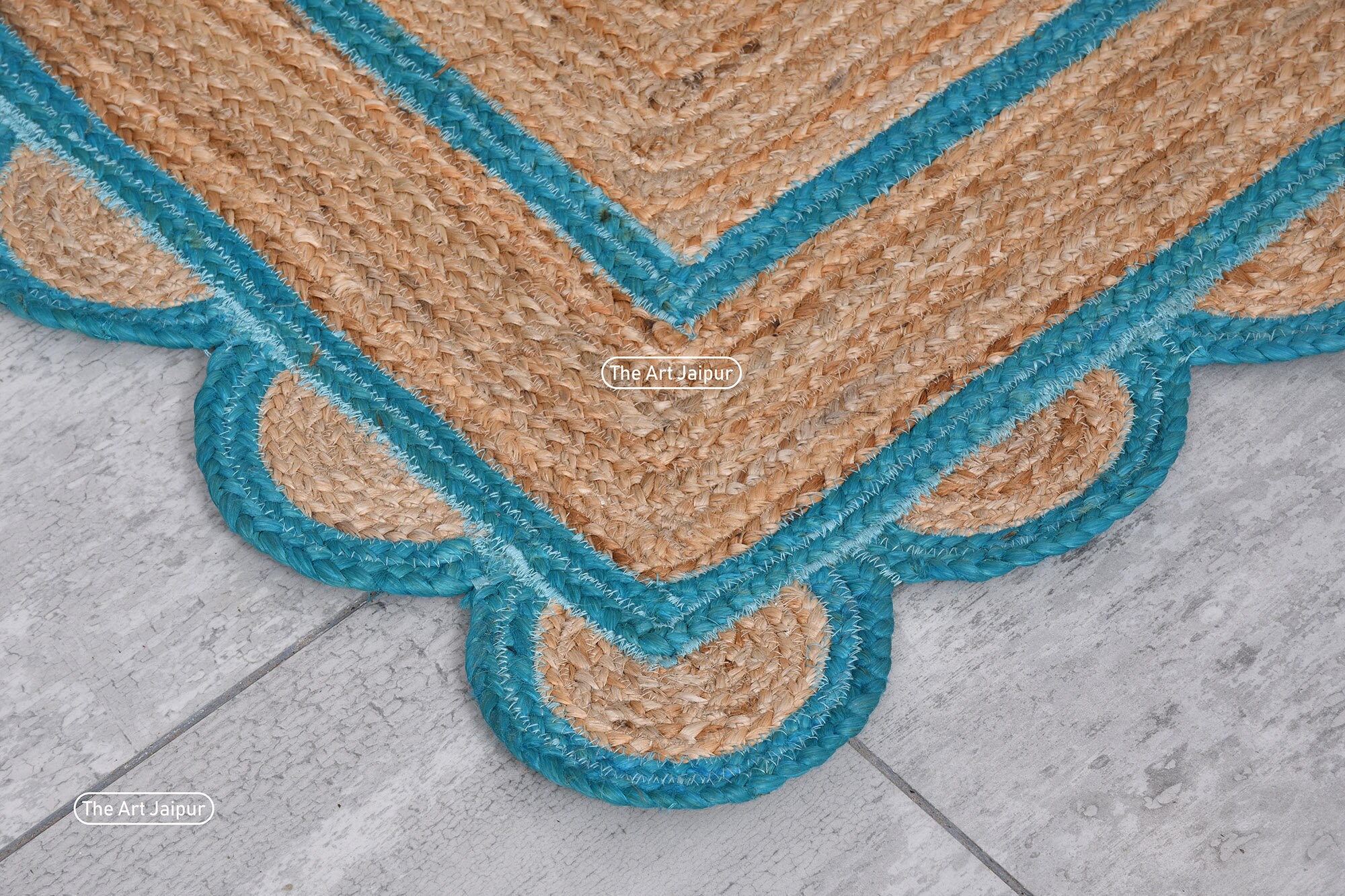 Natural Jute Scallop Rug, Teal Scalloped Jute Rug, Bohemian Home Décor ...