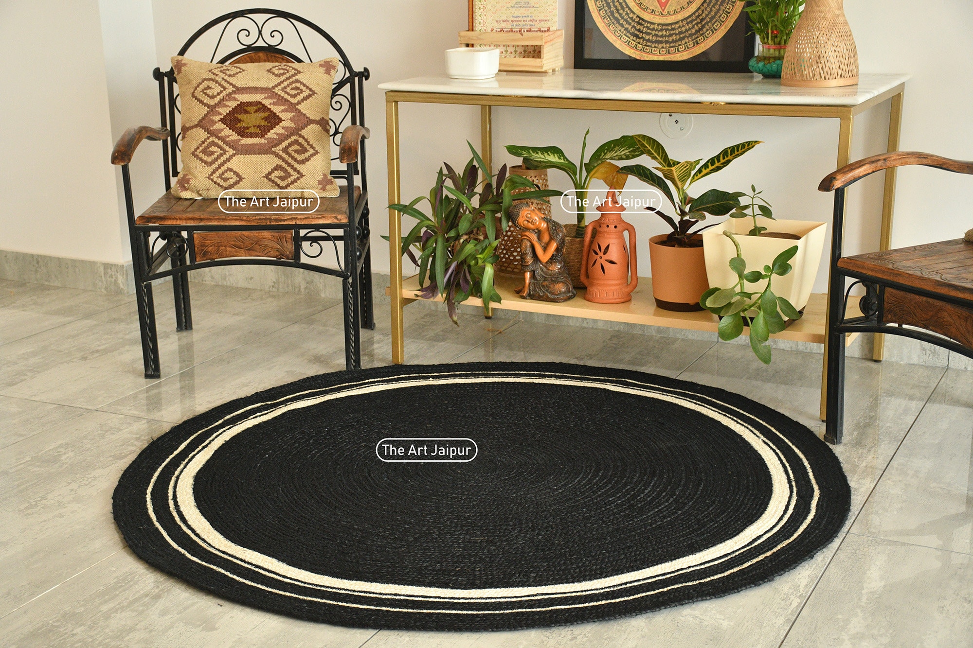 Jute Black Round Rugs, Floor Jute Rugs for Home Décor, Circle Rug for ...