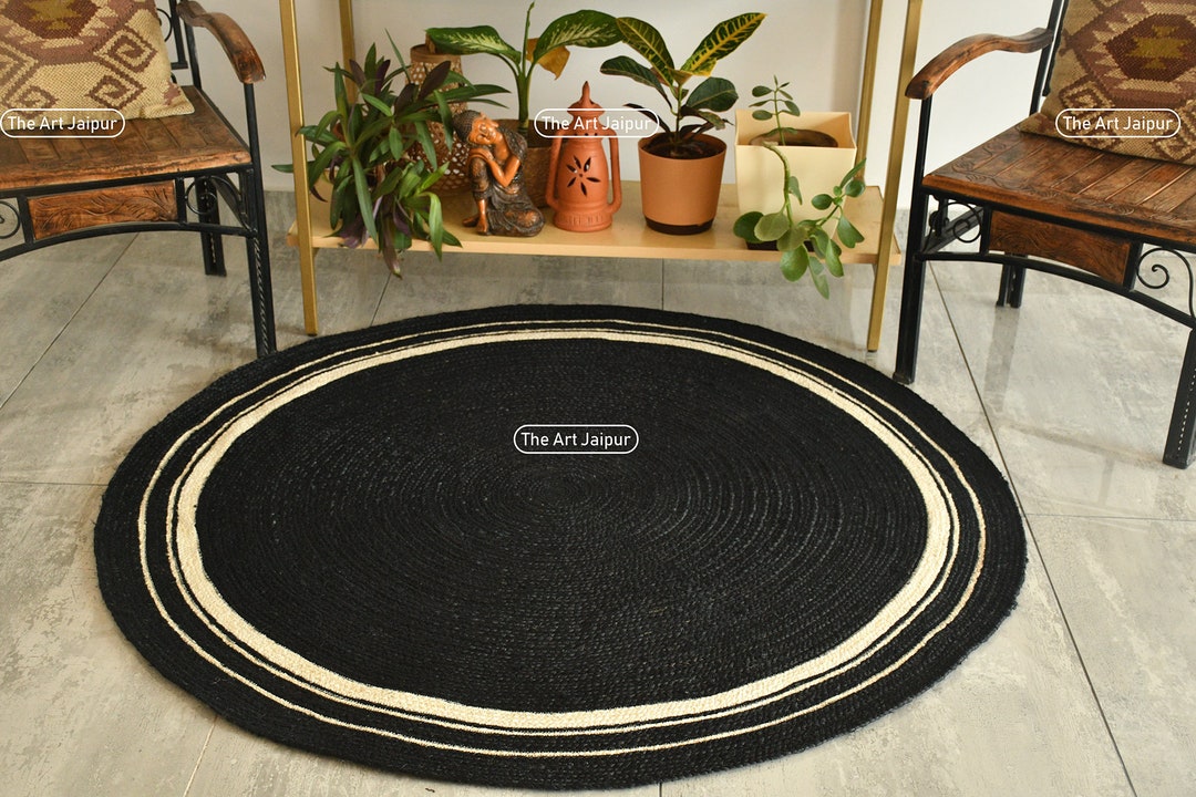 Jute Black Round Rugs, Floor Jute Rugs for Home Décor, Circle Rug for ...