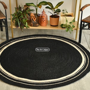 Jute Black Round Rugs, Floor Jute Rugs for Home Décor, Circle Rug for ...
