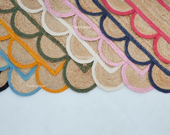 Natural Jute Scalloped Rug, Bohemian Scallop Rug, Natural Jute Area Rug ...