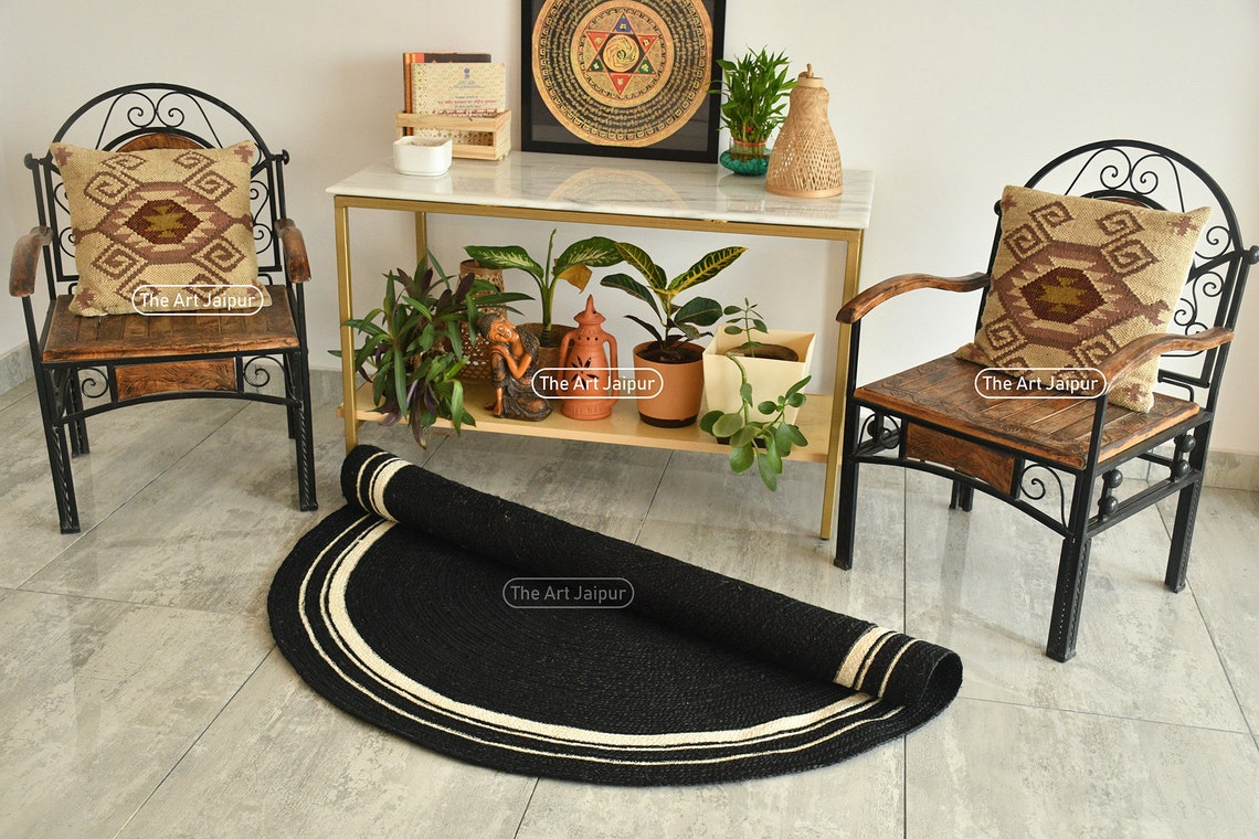 Jute Black Round Rugs, Floor Jute Rugs for Home Décor, Circle Rug for ...