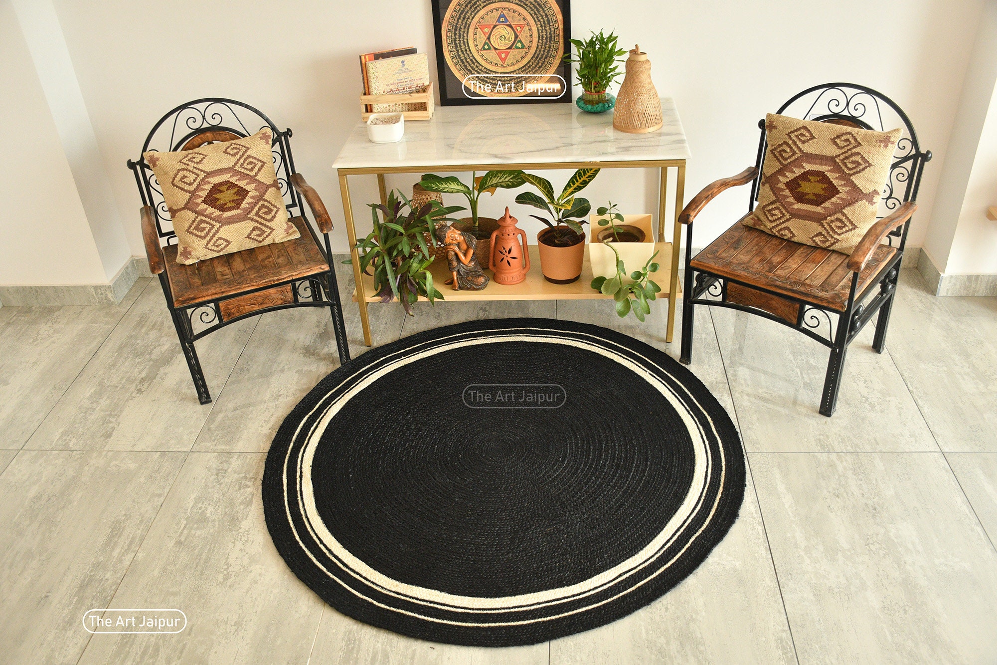 Jute Black Round Rugs, Floor Jute Rugs for Home Décor, Circle Rug for ...