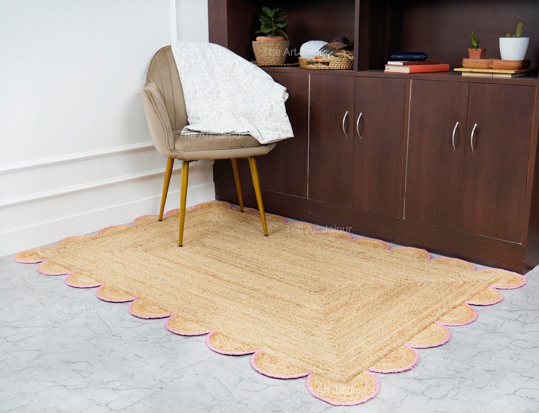 Handmade Pink Scalloped Jute Rug, Bohemian Decor, Braided Area Runner ...