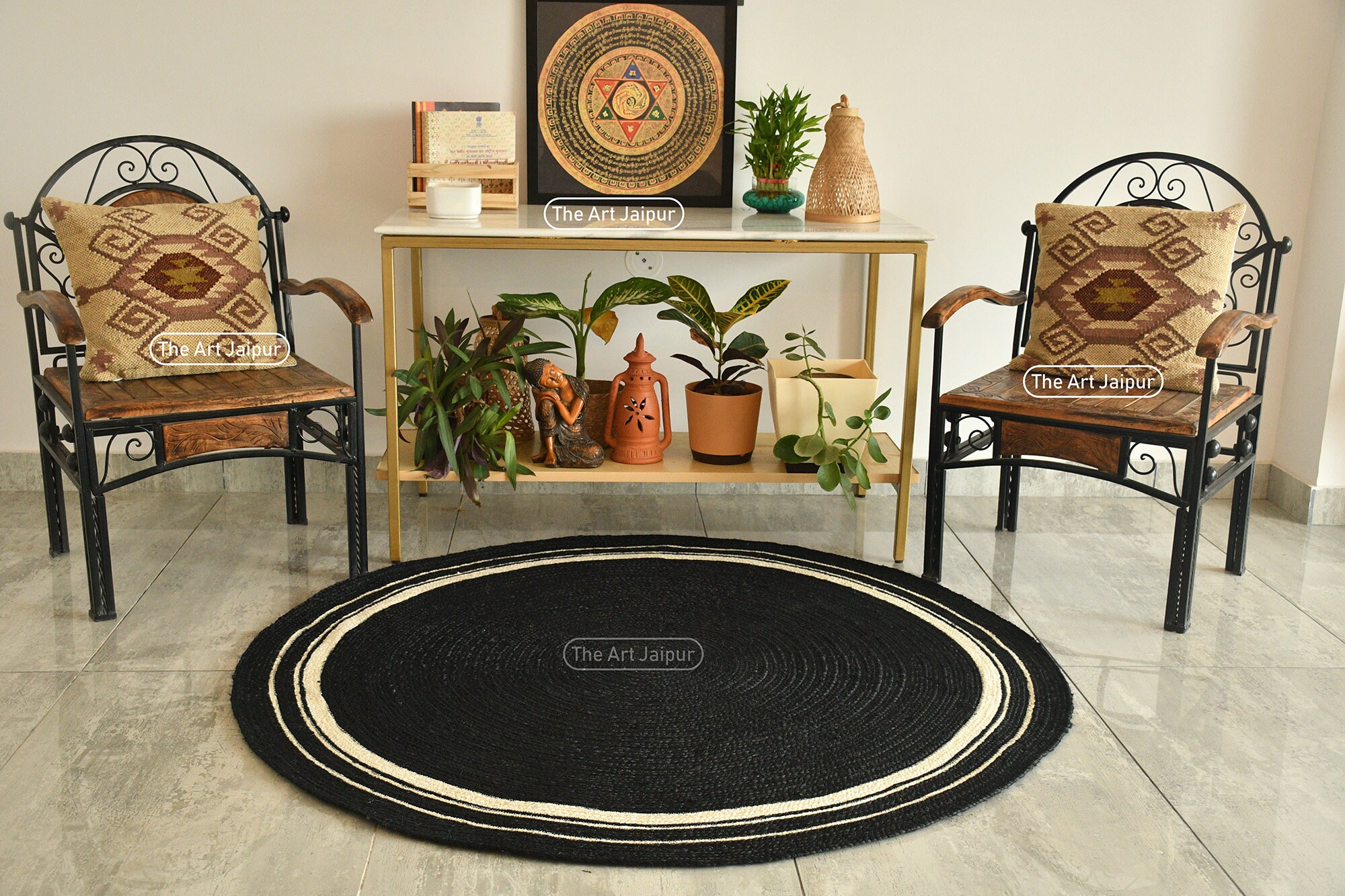 Jute Black Round Rugs, Floor Jute Rugs for Home Décor, Circle Rug for ...