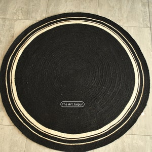 Jute Black Round Rugs, Floor Jute Rugs for Home Décor, Circle Rug for ...