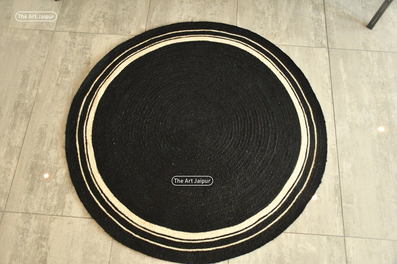 Jute Black Round Rugs, Floor Jute Rugs for Home Décor, Circle Rug for ...
