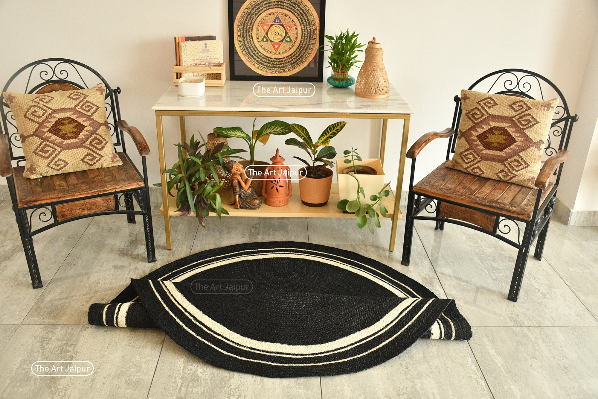 Jute Black Round Rugs, Floor Jute Rugs for Home Décor, Circle Rug for ...