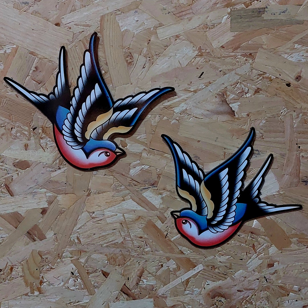 Pair of Traditional Tattoo Style Swallows for Interior and Exterior ...