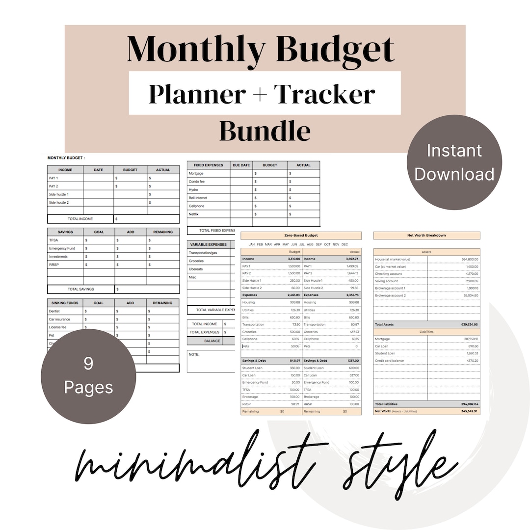 Monthly Budget Planner & Tracker Bundle | Zero Based Budget Templates ...