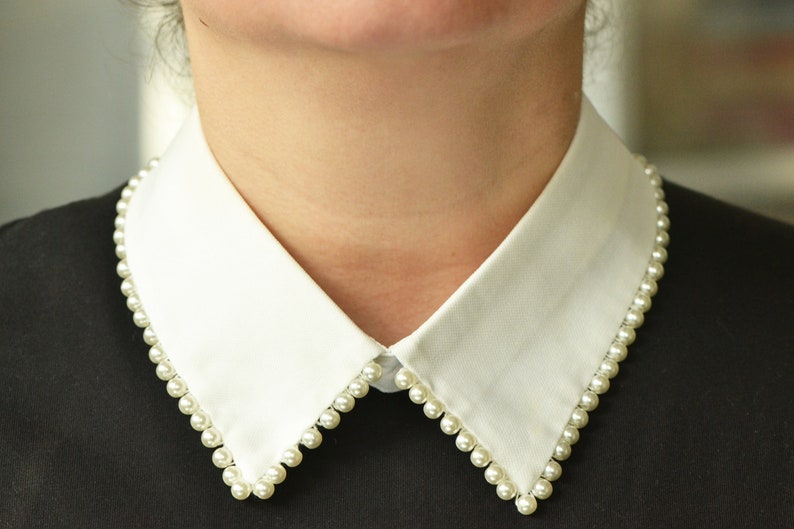 White Pearl Embroidered Collar on White Fabric Fake Collar - Etsy