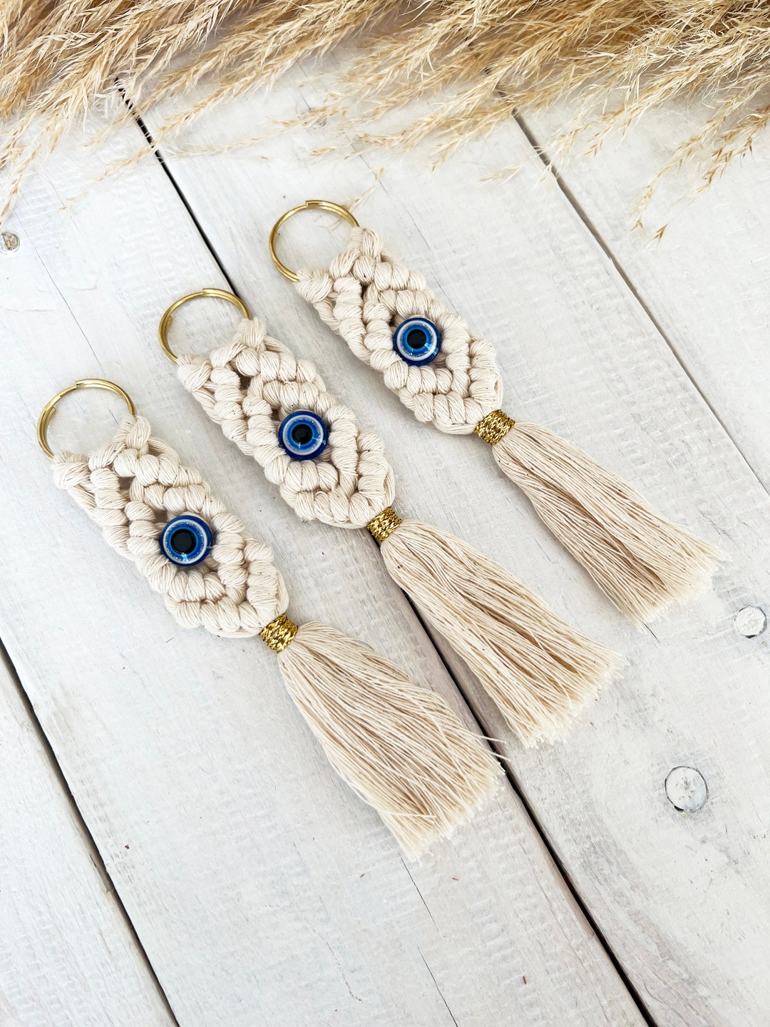 Handmade Evil Eye Bead Macrame Keychain Favors Personalized - Etsy