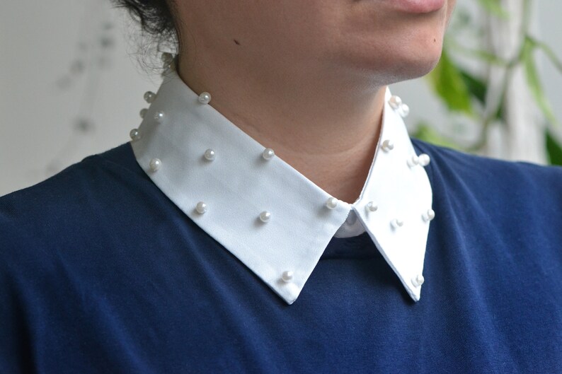 White Pearl Embroidered Collar on White Fabric Fake Collar - Etsy