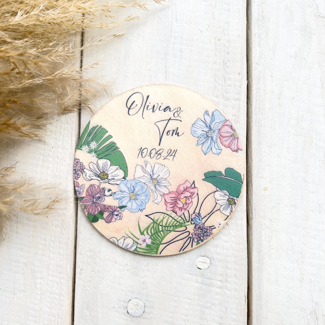 Personalized Floral Wooden Drink Coasters, Wedding Coaster Favors for ...